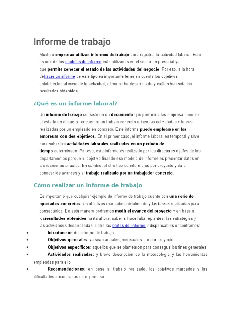 Informe de Trabajo | PDF