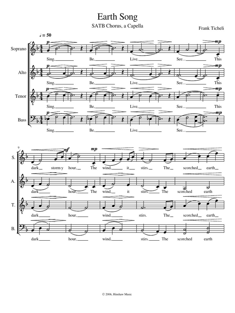 Frank Ticheli - Earth Song SATB | PDF | Musical Compositions | Music Theory