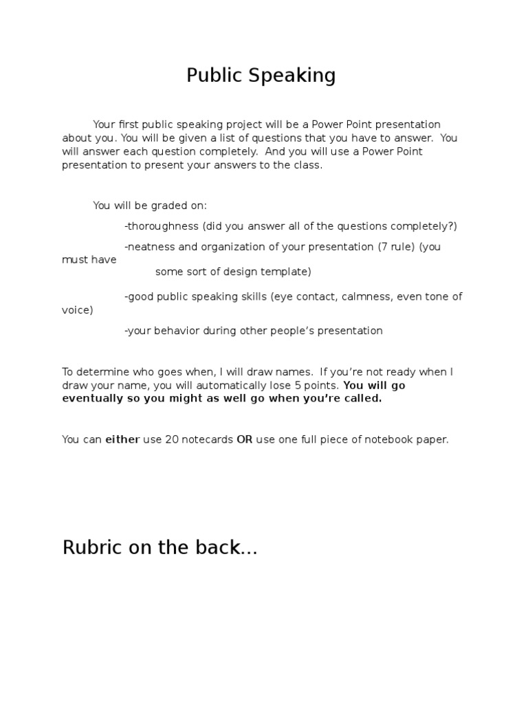 Public Speaking Project Guidelines | PDF | Career & Growth | Language ...