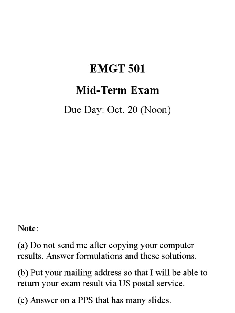 EMGT 501 Mid-Term Exam | PDF | Tablespoon | Linear Programming