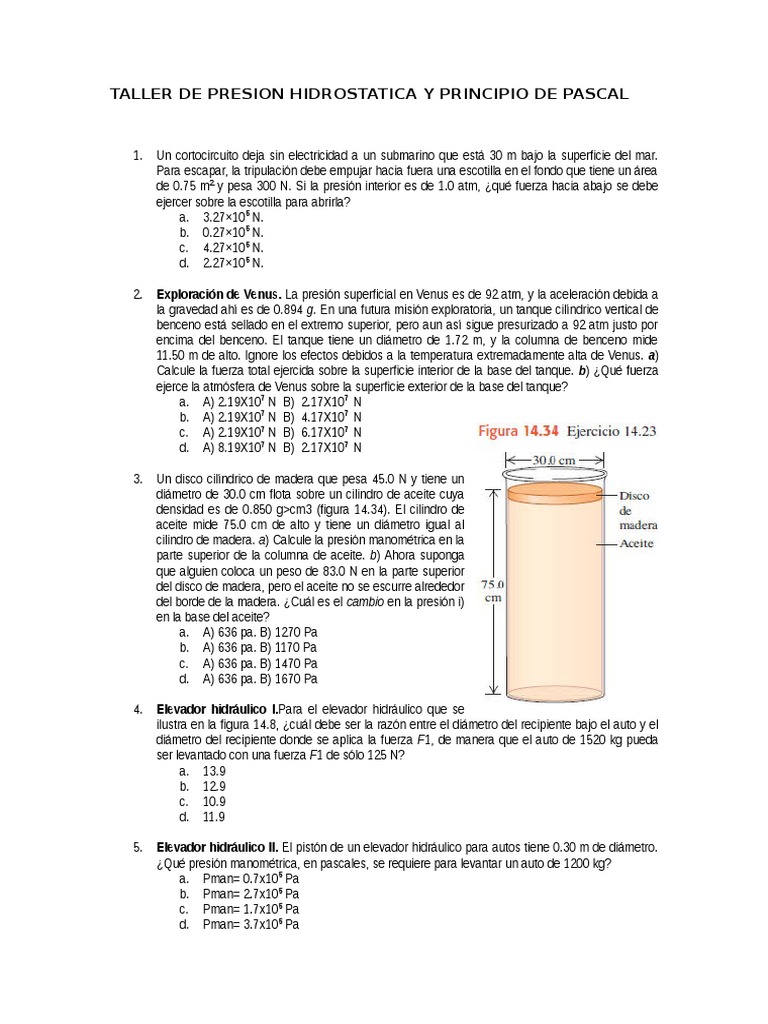 Taller Pascal y Tubo U | PDF | Densidad | Pascal (Unidad)