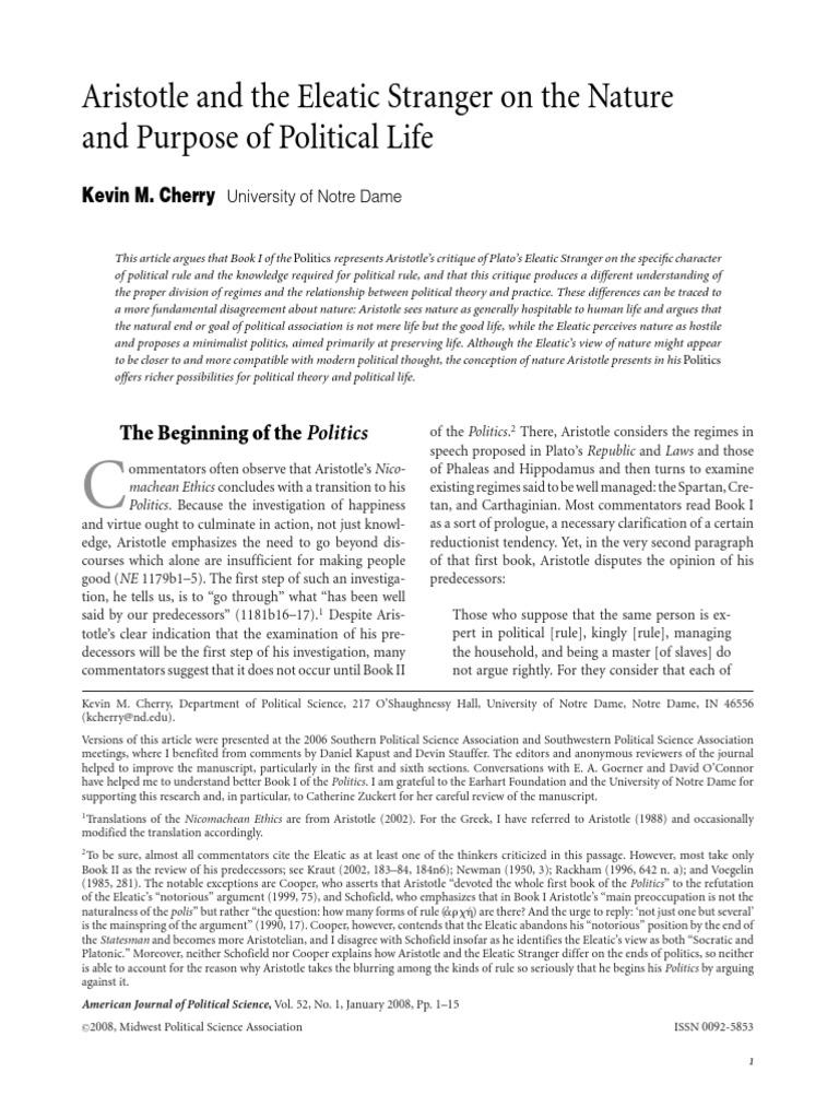 Aristotle and The Eleatic Stranger On The Nature and Purpose of ...