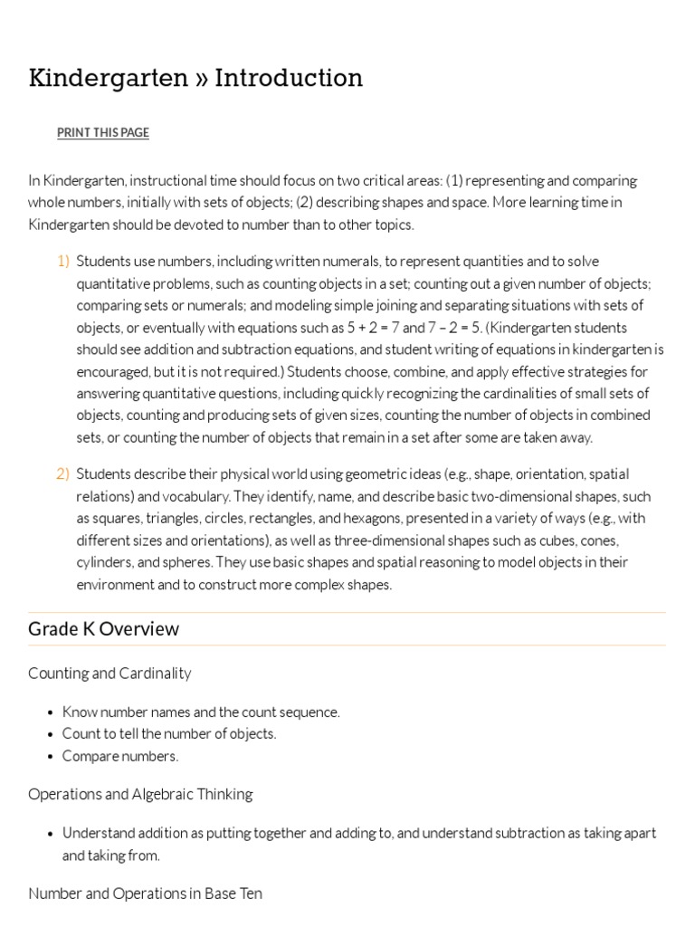 Kindergarten Ccss Overview | Download Free PDF | Shape | Numbers