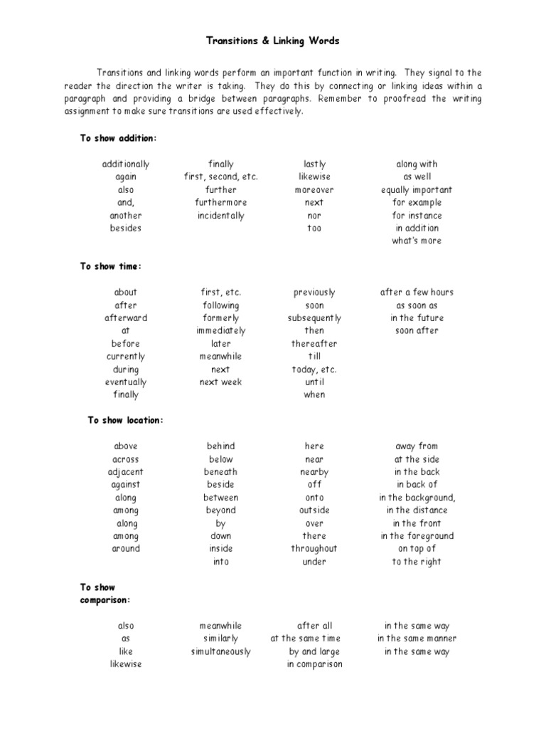 Essential Transitions and Linking Words | PDF | Foreign Language Studies