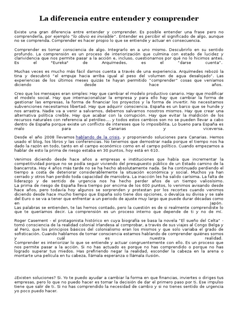 La Diferencia Entre Entender y Comprender | PDF