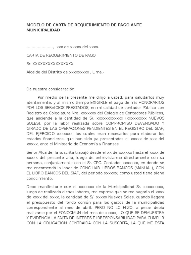 Modelo de carta de requerimiento de pago | PDF