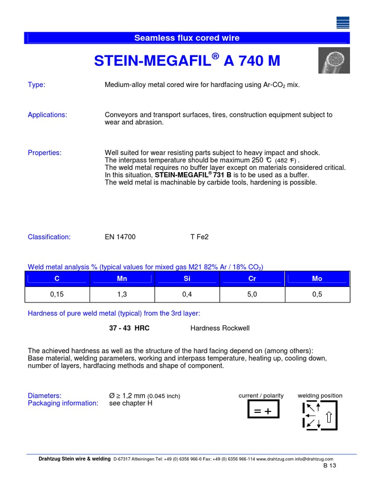 Stein-Megafil A 740 M: Seamless Flux Cored Wire | PDF