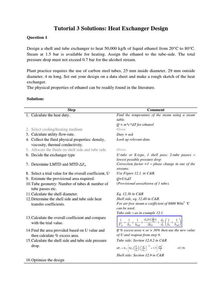 Design III HX Design Tutorial 3 Solutions PDF | PDF | Heat Exchanger ...