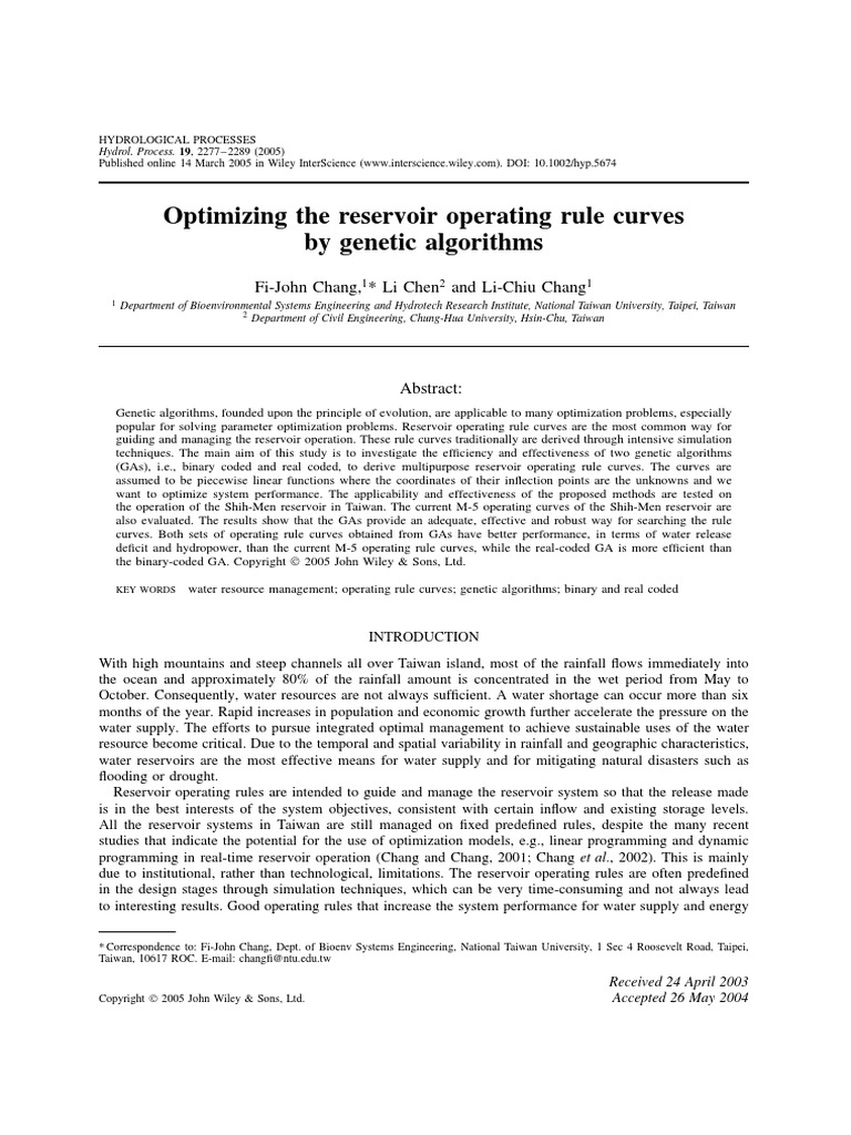 Optimizing The Reservoir Operating Rule Curves By Genetic Algorithms Pdf Genetic Algorithm 