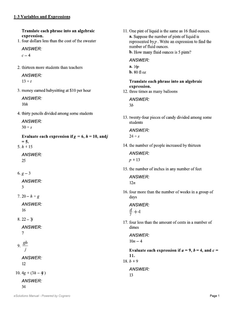 Lesson 1 3 Answers | PDF