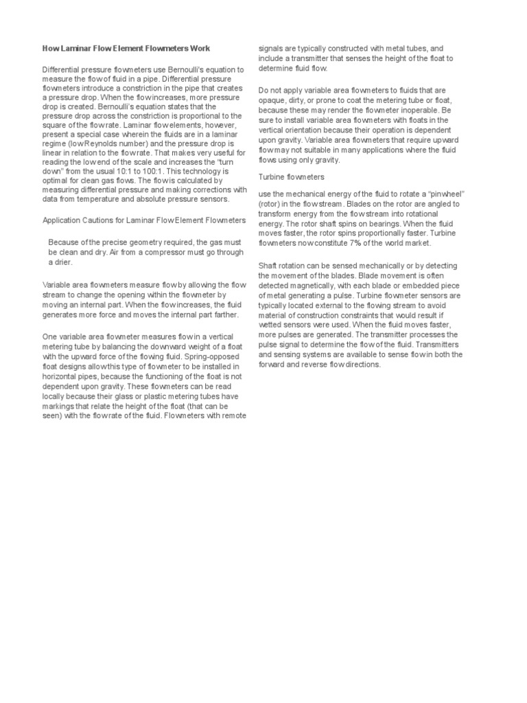 How Laminar Flow Element Flowmeters Work | PDF | Flow Measurement ...