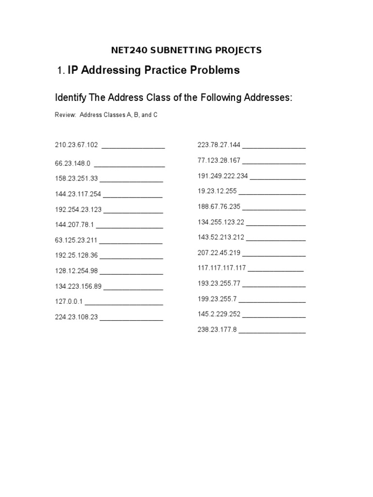 Subnetting Lab Book Pdf Computer Network Ip Address