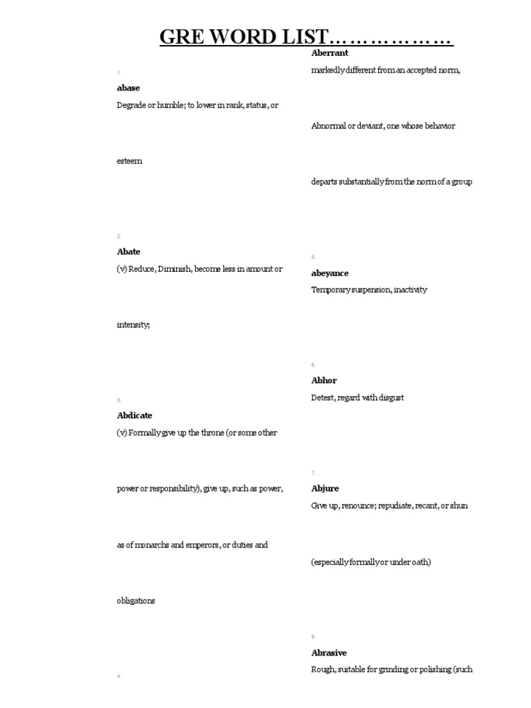 GRE Word List | PDF | Invention | Religion And Belief