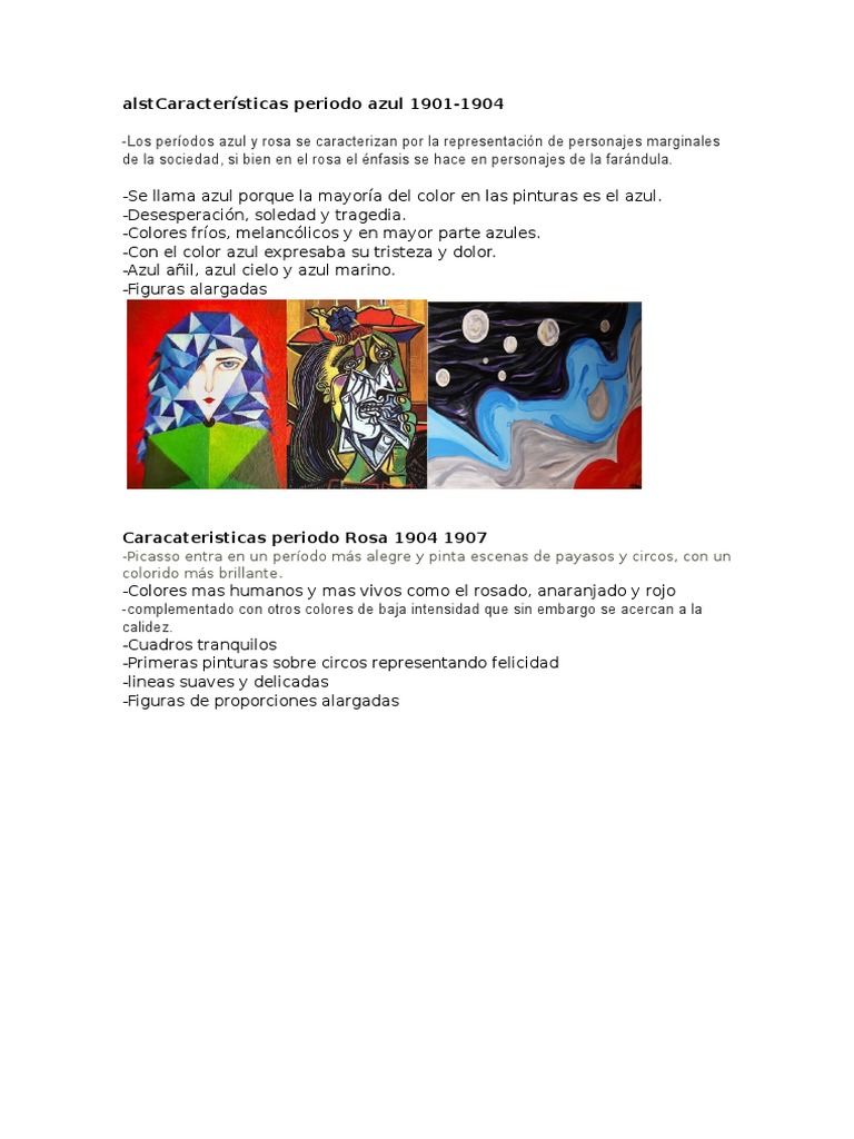 Características Periodo Azul 1901 Picasso