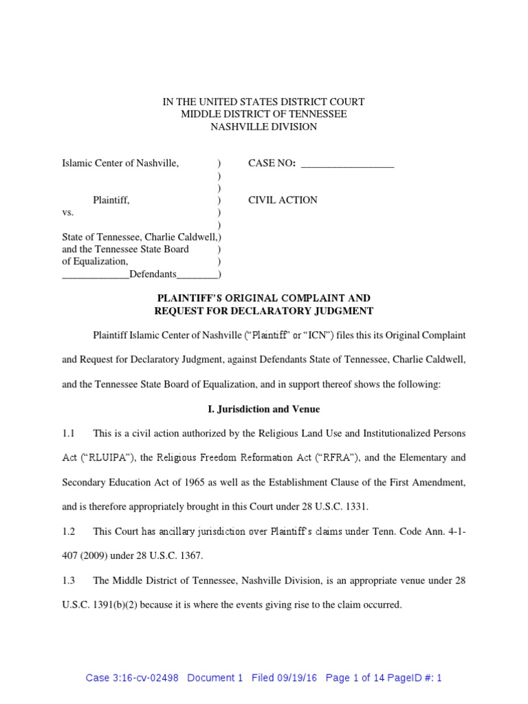 Islamic CTR of Nashville V Tennessee | PDF | First Amendment To The ...