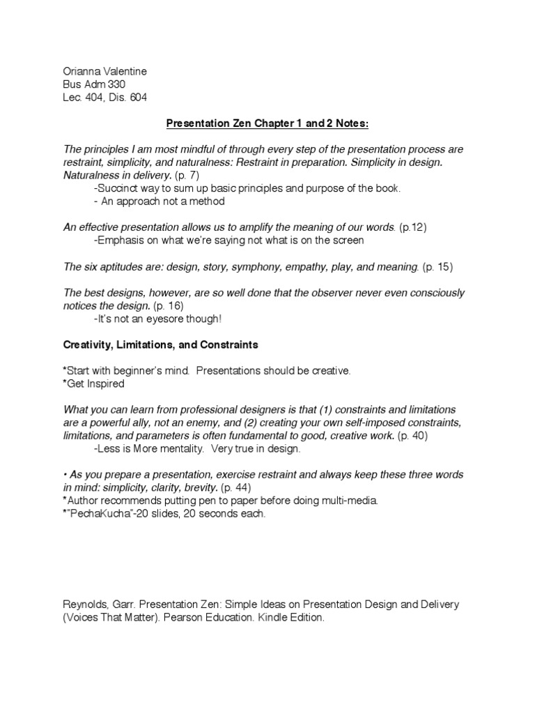 Presentation Zen Chapter 1 and 2 Notes | PDF | Career & Growth