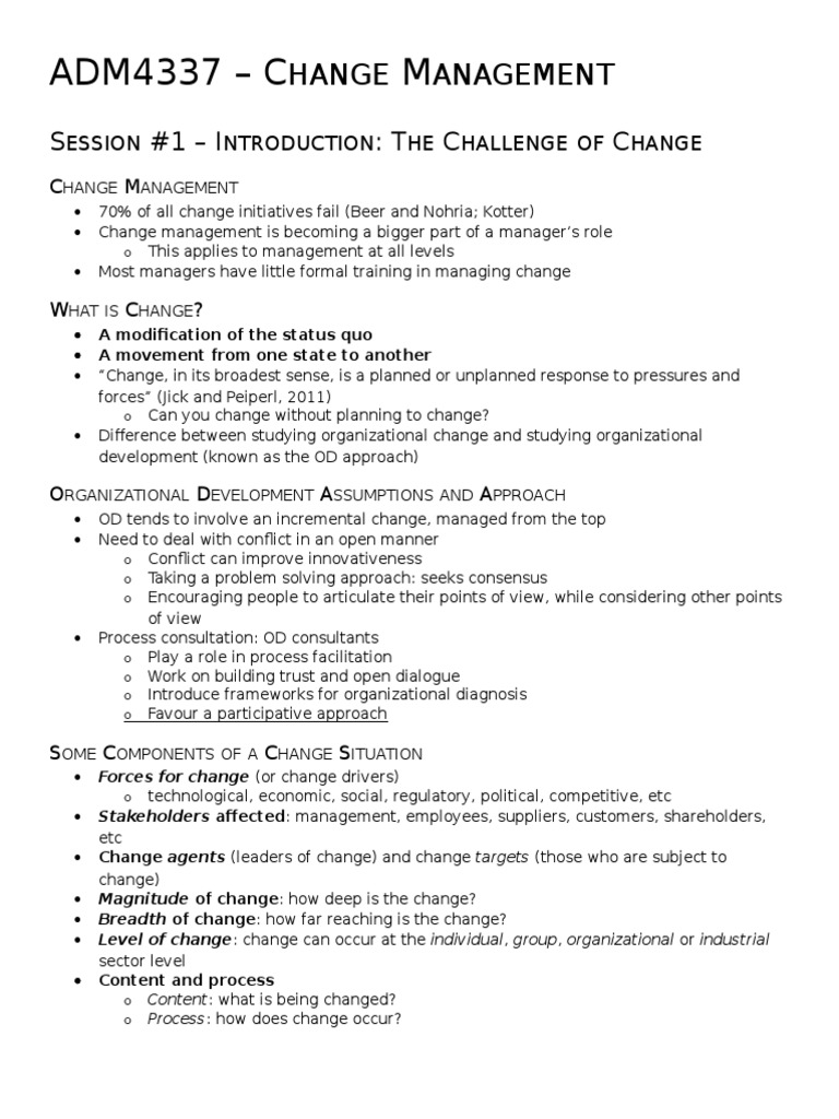 ADM4337 - Managing Change Notes | PDF | Disruptive Innovation | Leadership