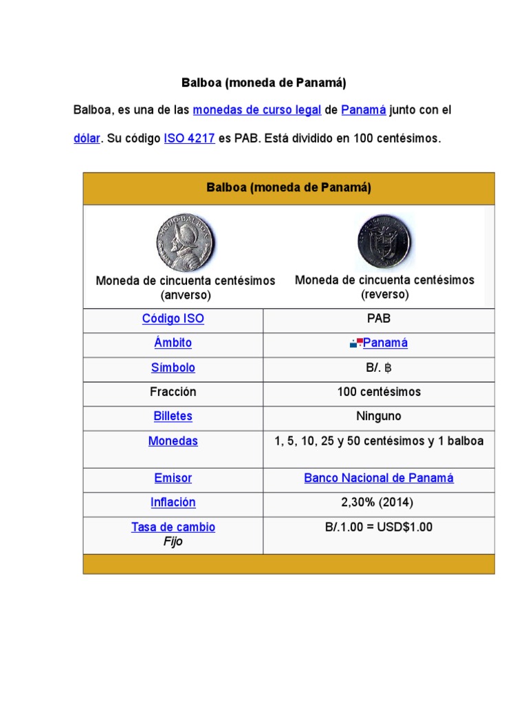 Balboa (Moneda de Panamá) | PDF | Moneda | Finanzas internacionales