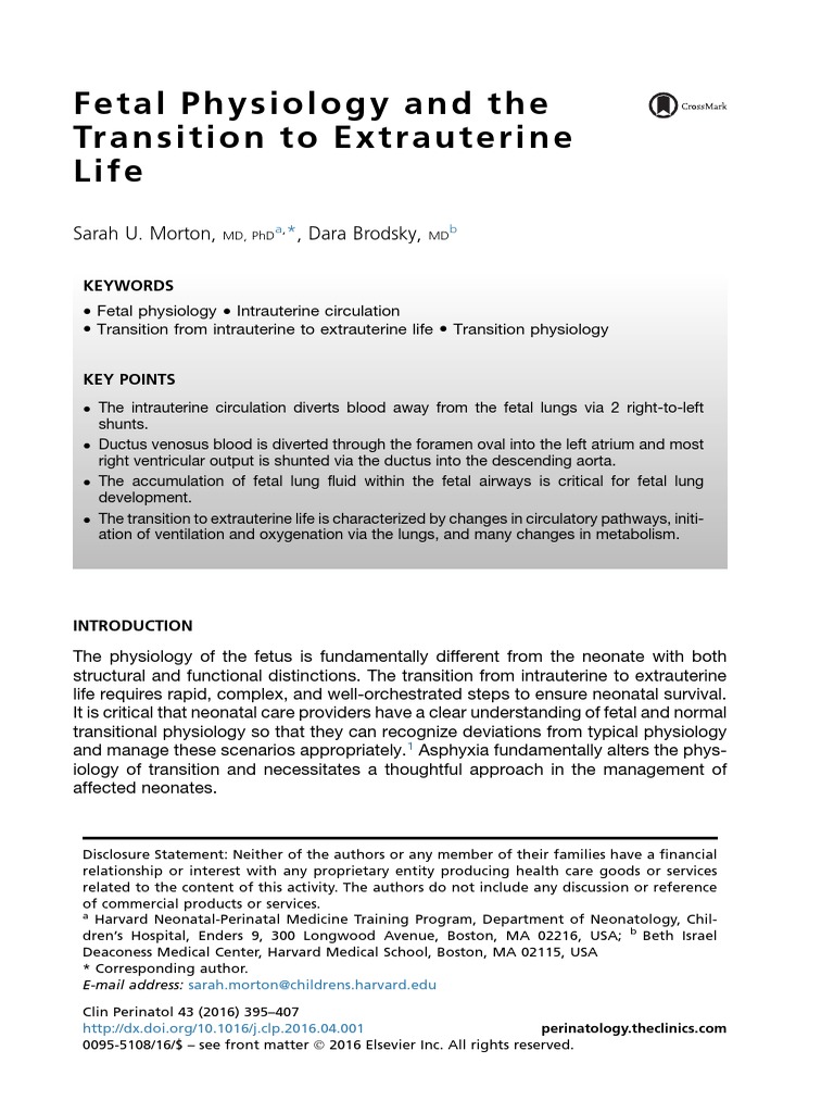 1 - Fetal Physiology and The Transition To Extrauterine Life | PDF | Fetus | Circulatory System