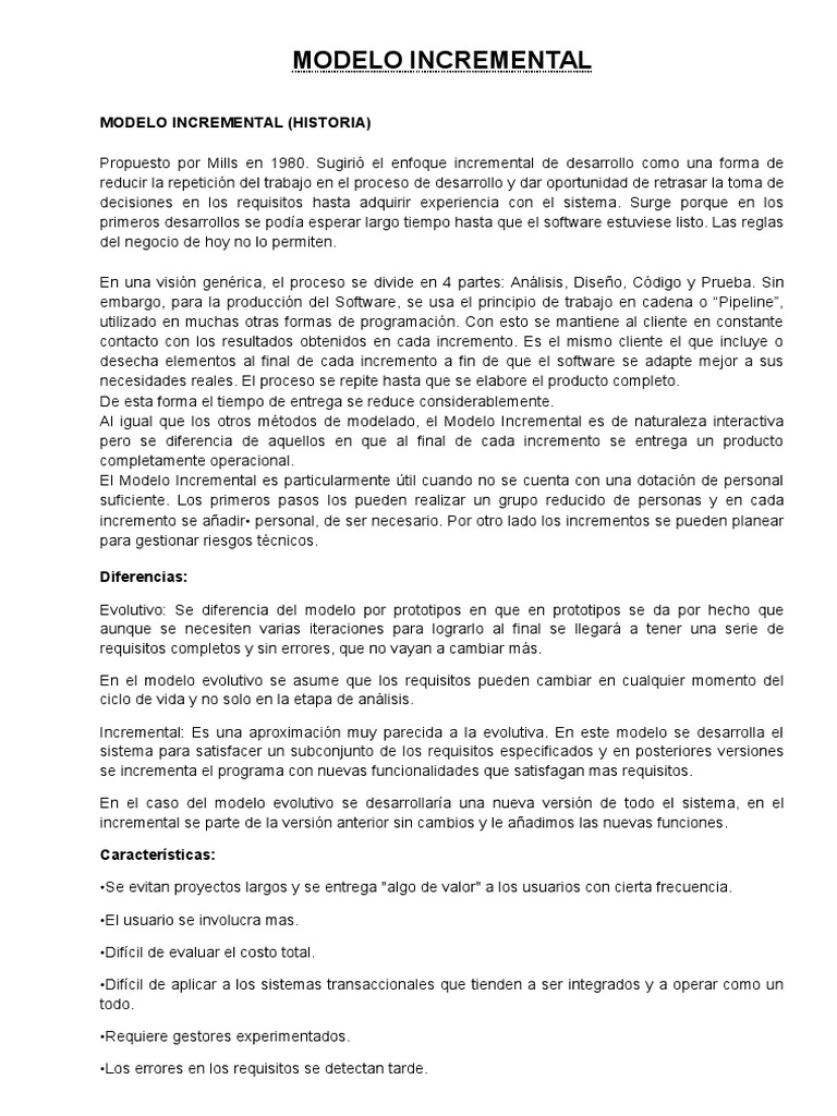 Modelo Incremental | PDF | Prototipos de software | Proceso de ...