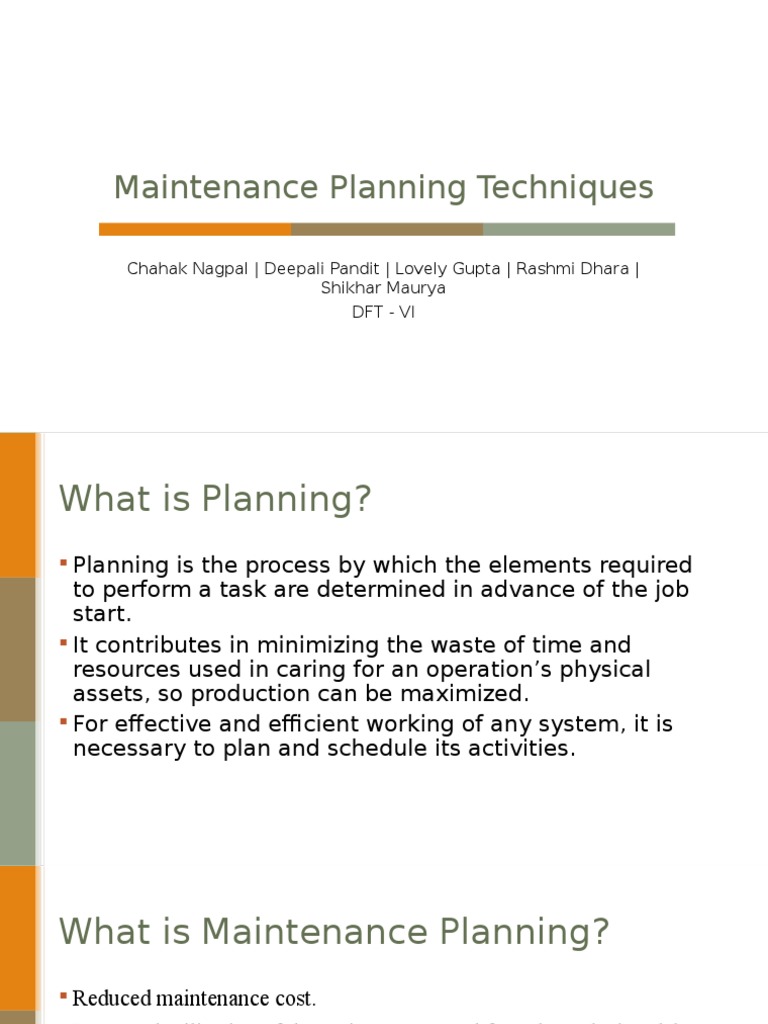 Maintenance Planning Techniques | PDF | Estimation | Business