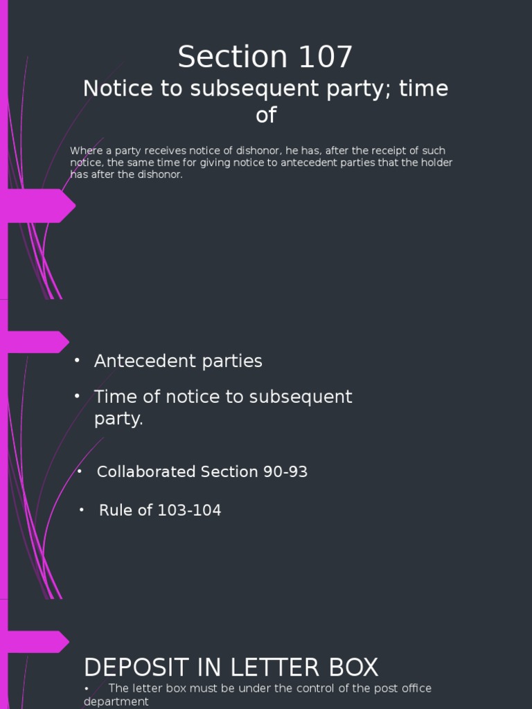 Notice To Subsequent Party Time Of: Section 107 | PDF