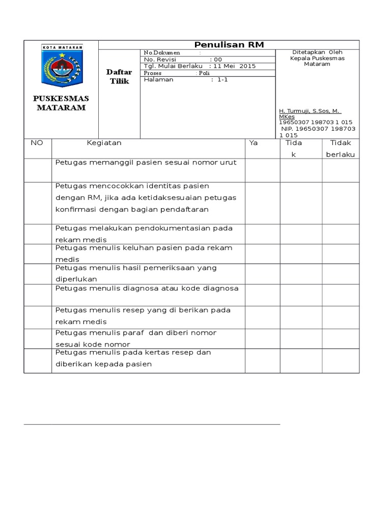 Daftar Tilik Penulisan RM | PDF