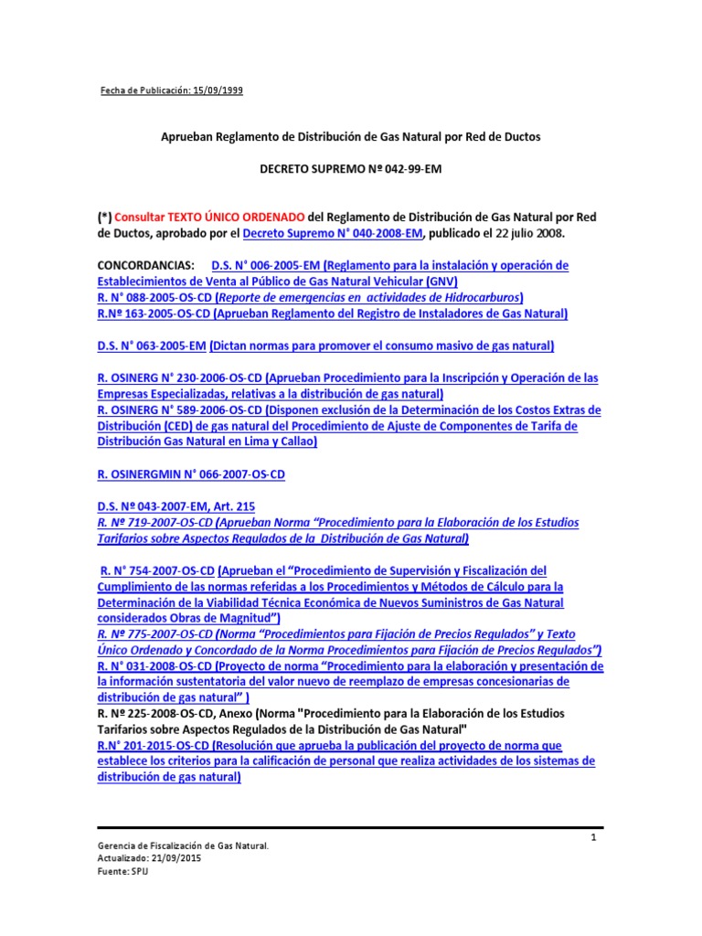 Decreto Supremo #042-99-EM PDF | PDF | Subasta | Transporte