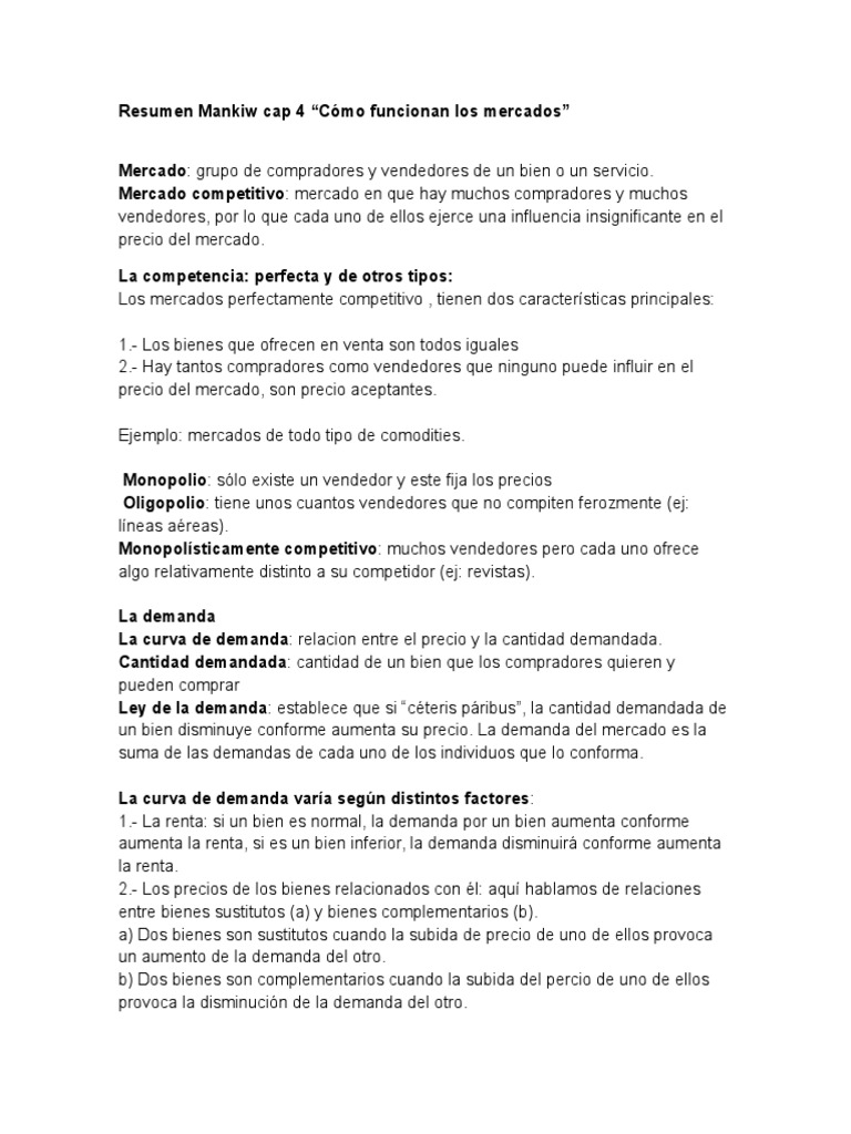 Resumen Mankiw Cap 4 y 5 | PDF | Elasticidad (economía) | Oferta (economía)