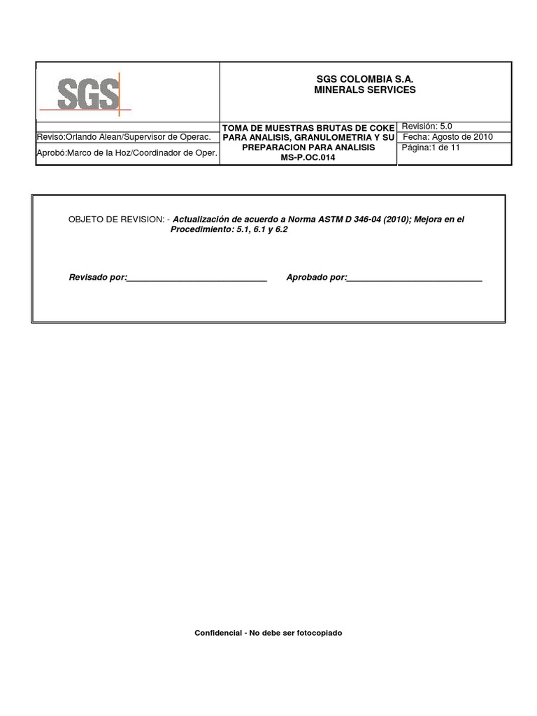 Muestreo de Coque según ASTM D-346 | PDF | Muestreo (Estadísticas) | Carbón