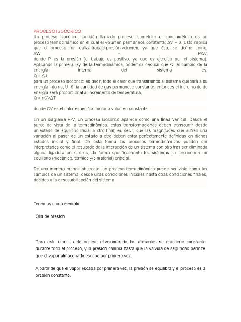 Proceso Isocórico | PDF | Termodinámica | Calor