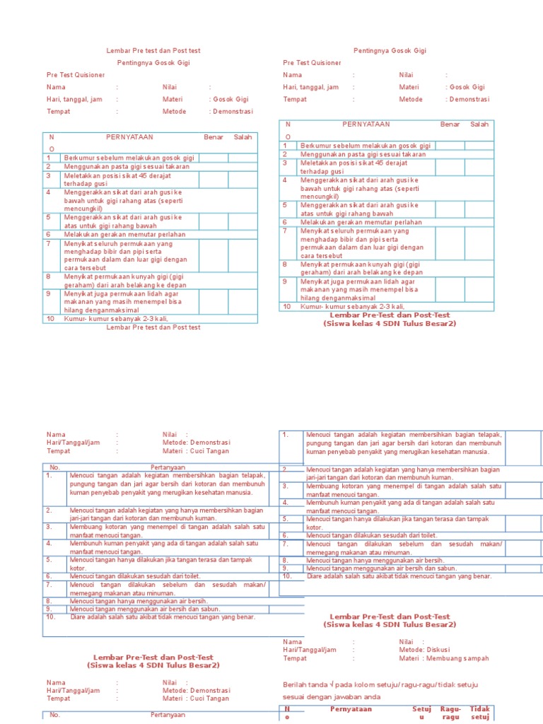 Lembar Pretest dan Posttest Kesehatan SD | PDF | Kesehatan Holistik