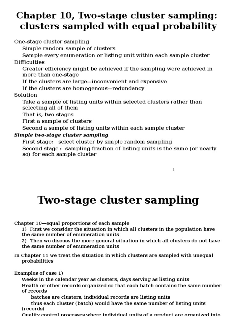 Chapter 10, Two-Stage Cluster Sampling | PDF | Sampling (Statistics) | Standard Error