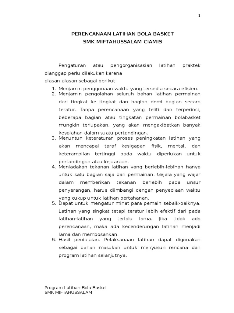 Rencana Latihan Bola Basket SMK Miftahussalam | PDF