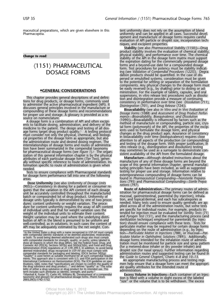 PHARMACEUTICAL DOSAGE FORM USP 1151.pdf | Emulsion | Animal Feed