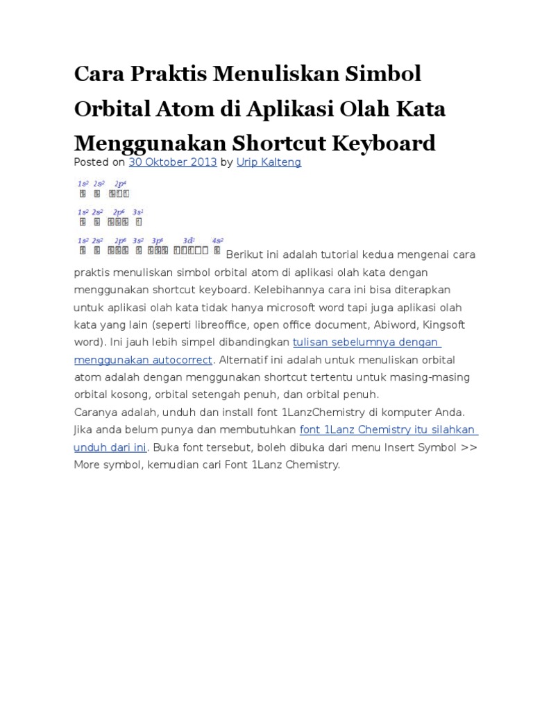Cara Praktis Menuliskan Simbol Orbital Atom Di Aplikasi Olah Kata ...