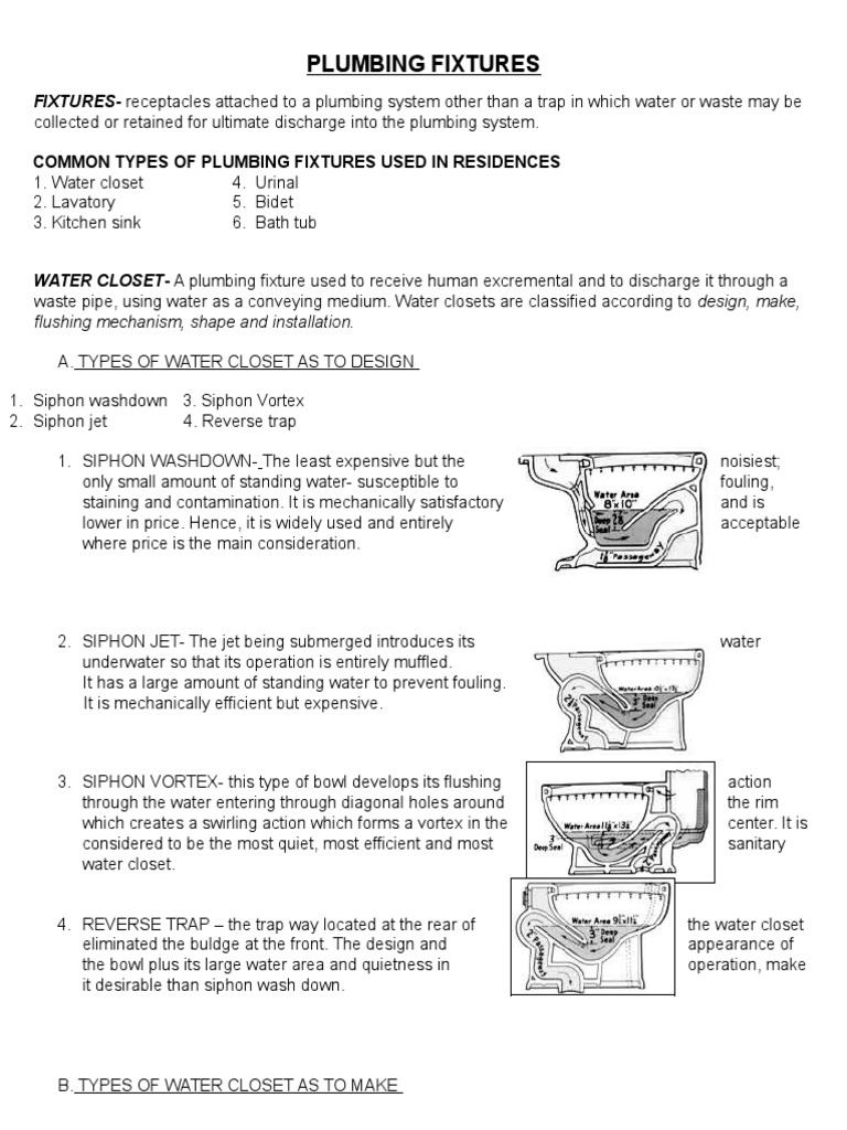 Plumbing Fixtures and Water Closets Guide | PDF | Toilet | Plumbing
