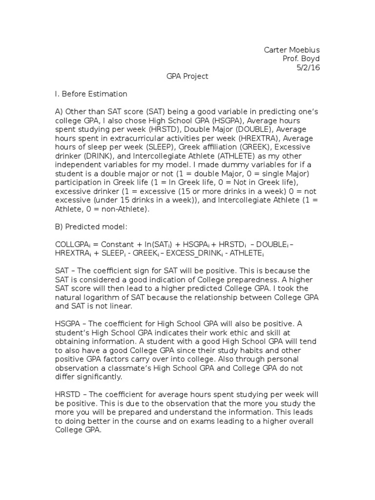 GPA Project | PDF | Multicollinearity | Dummy Variable (Statistics)