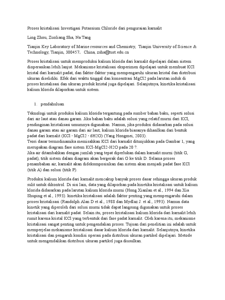 Proses Kristalisasi Investigasi Potassium Chloride Dari Penguraian ...