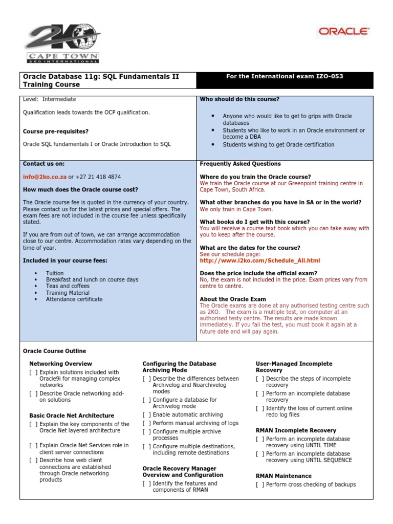 Oracle Database 11g SQL Fundamentals II PDF | PDF | Oracle Database | Backup