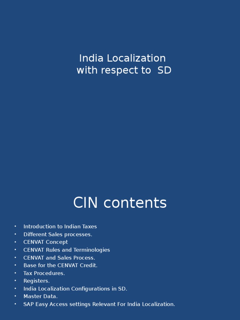 CIN India LocalizationSD Ver 1 | PDF | Excise | Taxation