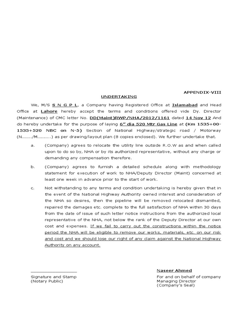 Appendix-Viii Undertaking | PDF