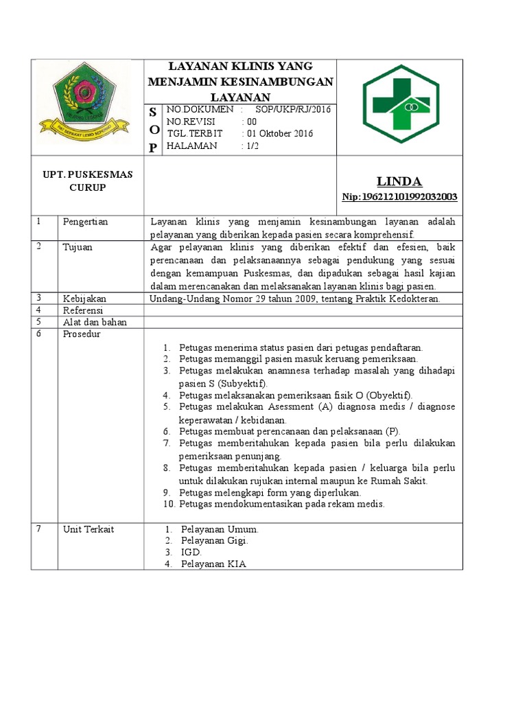 Sop Layanan Klinis Yang Menjamin Kesinambungan Layanan | PDF