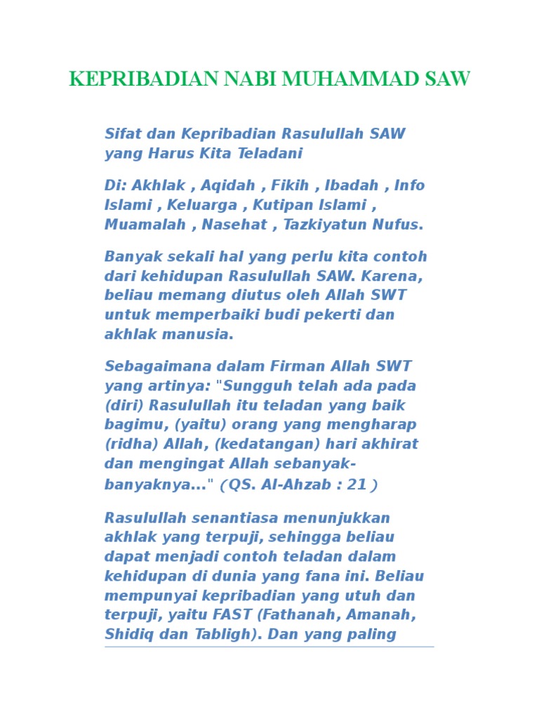 Kepribadian Nabi Muhammad Saw | PDF | Perjalanan | Agama & Spiritualitas