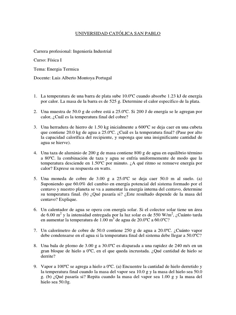 Problemas de Energia Termica | PDF | Caloría | Calor