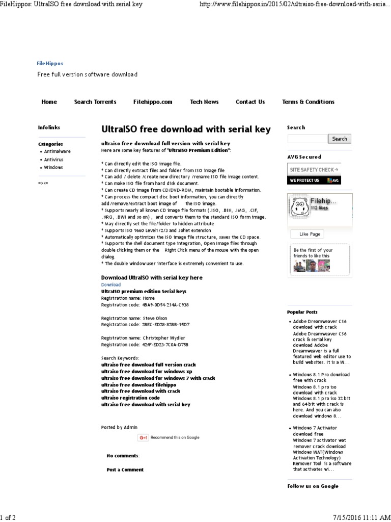 FileHippos - UltraISO Free Download With Serial Key | PDF | Computer ...