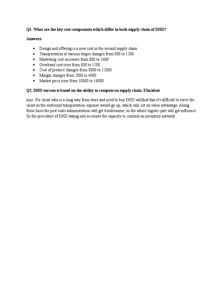 Q1. What Are The Key Cost Components Which Differ in Both Supply Chain ...