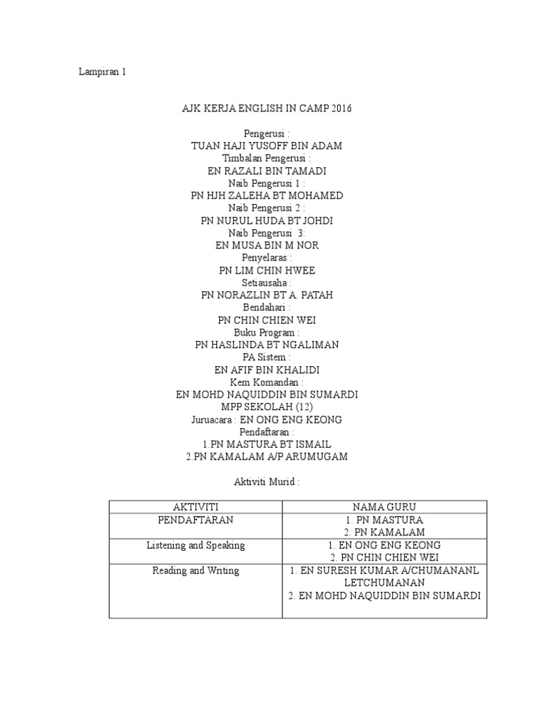 Lampiran 1 English in Camp | PDF