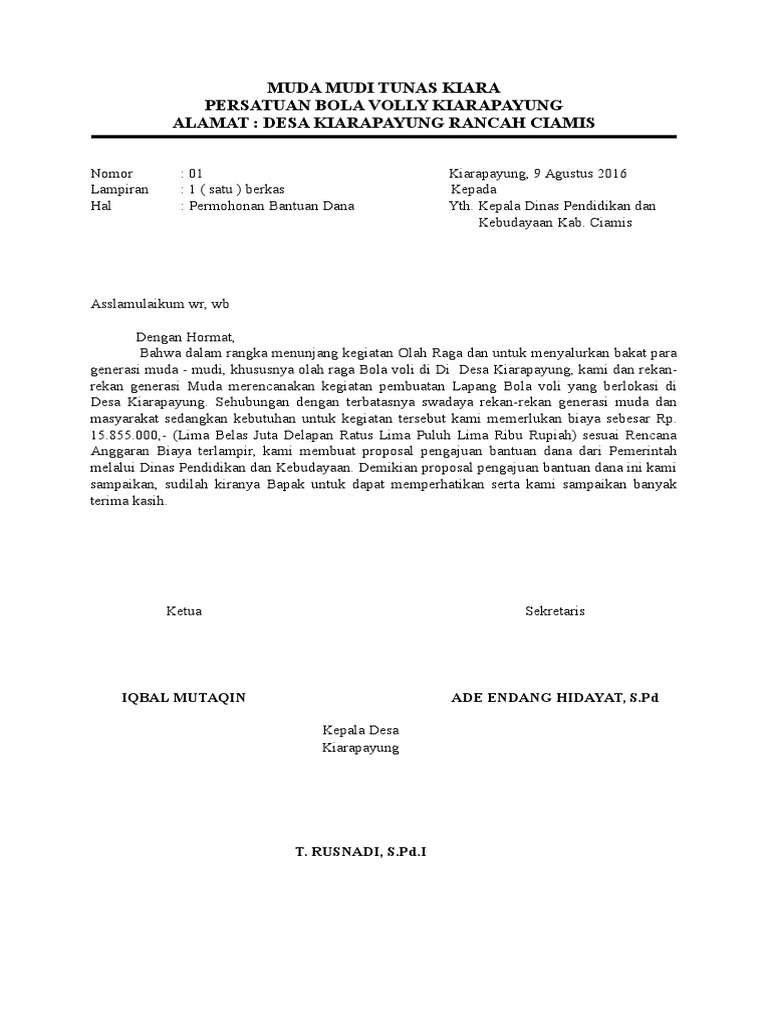 Proposal Muda Mudi Desa Kiarapayung | PDF