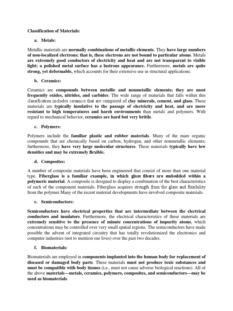 Classification of Materials | PDF | Materials Science | Metals